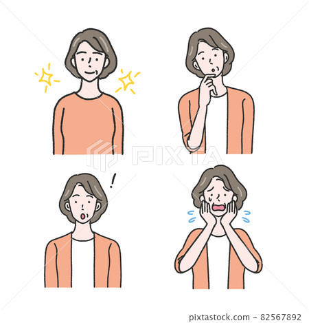 Illustration set of facial expressions of women... - Stock Illustration ...