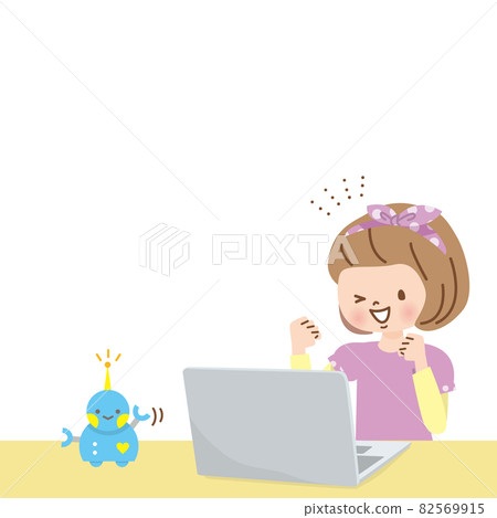 Girls and robots learning programming on a... - Stock Illustration ...