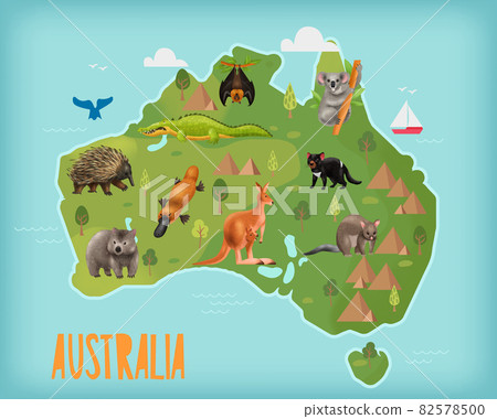 Australian Animals Map Composition - Stock Illustration [82578500] - PIXTA