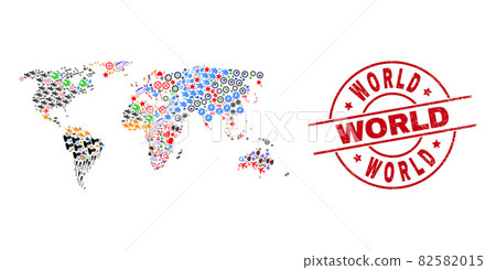 World Scratched Watermark and World Map Mosaic...-插圖素材 [82582015] - PIXTA圖庫