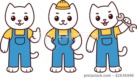 Cute cartoon construction worker cat character - Stock Illustration ...