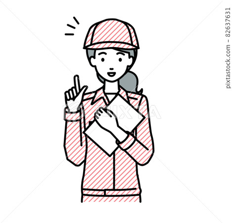 A female worker who stood up and held a... - Stock Illustration ...