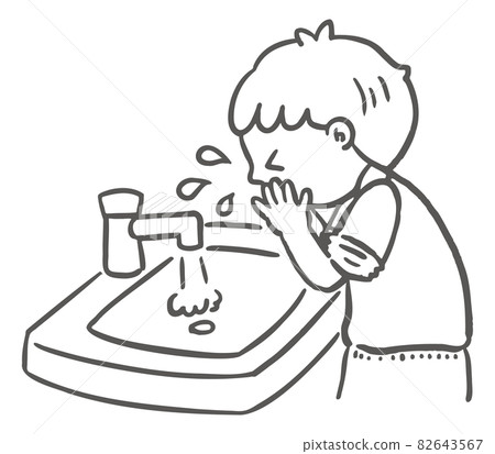 Children's lifestyle_face wash_boy_line drawing - Stock Illustration ...