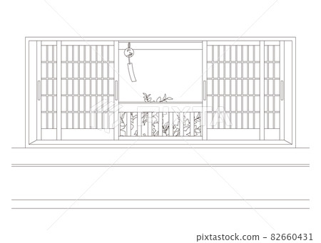 Japanese-style room line drawing vector... - Stock Illustration ...