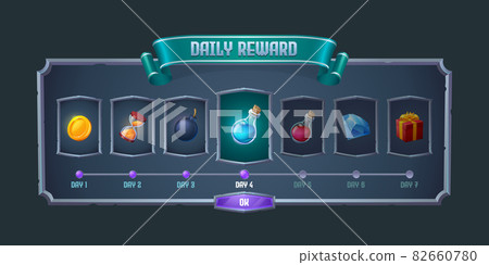 Daily reward frame with item icons for game design - Stock Illustration ...