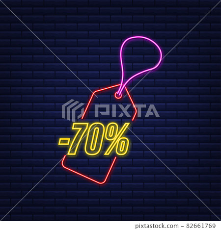 70 percent OFF Sale Discount neon tag. Discount... - Stock Illustration ...
