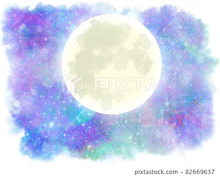 Big moon night sky watercolor - Stock Illustration [82669637] - PIXTA