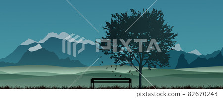 mountains view from bench - Stock Illustration [82670243] - PIXTA