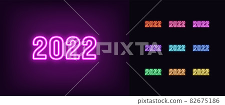 Outline neon 2022 year. Glowing neon 2022 icon,... - Stock Illustration ...