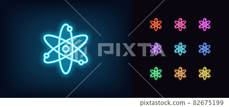 Outline neon atom icon. Glowing neon atom sign,... - Stock Illustration ...