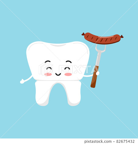 Octoberfest tooth with sausage on a fork cute... - Stock Illustration ...