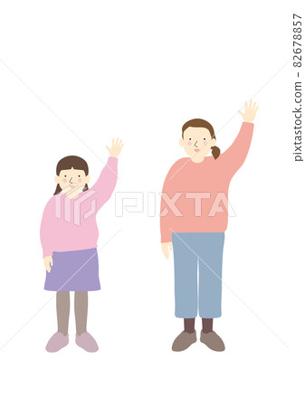 Girl and adult woman with one hand raised - Stock Illustration ...
