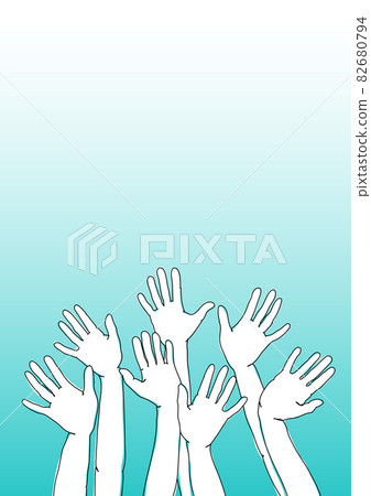 A lot of supporting hand line drawings Blue... - Stock Illustration ...