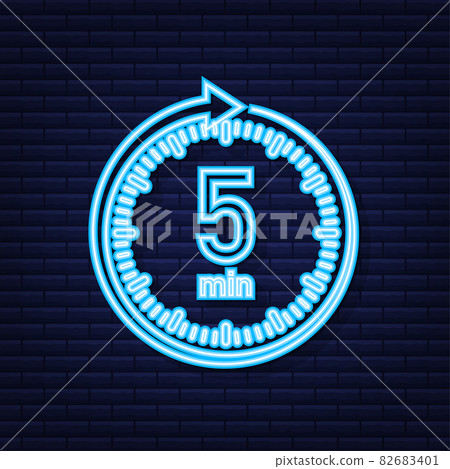 The 5 minutes, stopwatch vector neon icon.... - Stock Illustration ...