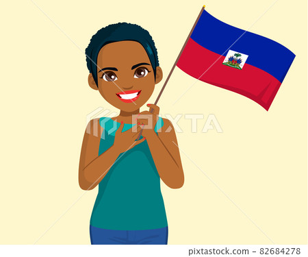 Haitian woman holding Haiti Flag keeping hand... - Stock Illustration ...