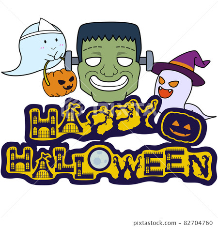 Halloween logo and Frankenstein and ghost... - Stock Illustration ...