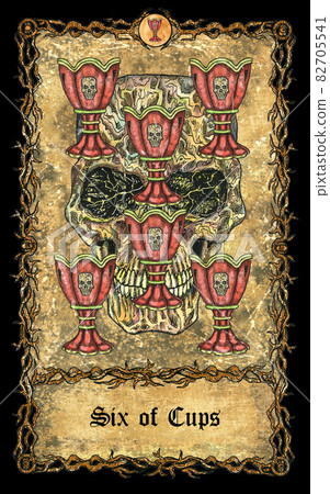 Six of cups. Minor Arcana tarot card with skull... - Stock Illustration [82705541] - PIXTA