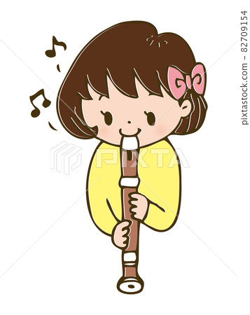 Girls blowing a recorder - Stock Illustration [82709154] - PIXTA