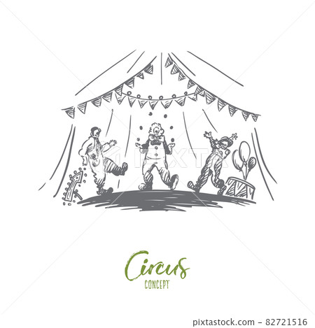 Arena, circus, clown, show concept. Hand drawn... - Stock Illustration ...