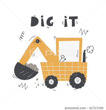 Cute cartoon digger with lettering - dig it.... - Stock Illustration ...