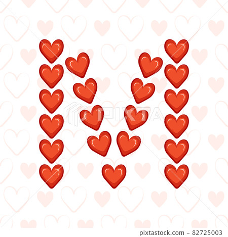 Letter M from red hearts on seamless pattern... - Stock Illustration ...