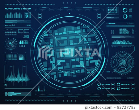 HUD security monitoring system technology... - Stock Illustration ...