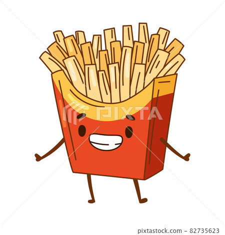 Smiley Fries Memes Cute Cartoon Food Vector Illustration French Fries