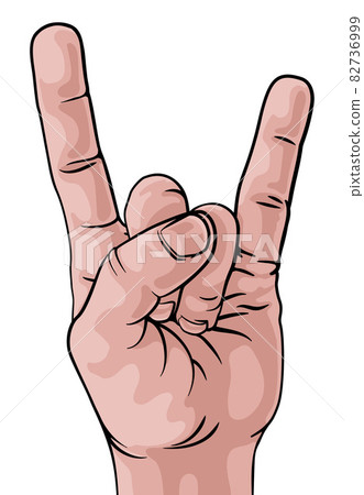 Music Heavy Metal Rock Hand Sign Pop Art Cartoon - Stock Illustration ...
