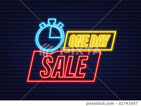 One day Sale banner badge. Neon icon. Sale,... - Stock Illustration ...