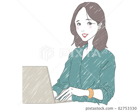 A woman smiling while using a computer - Stock Illustration [82753330 ...