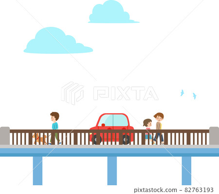People and cars crossing the town bridge - Stock Illustration [82763193 ...