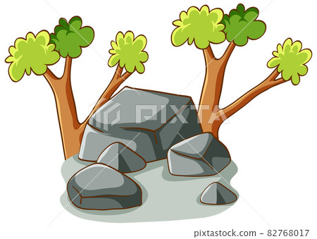 Branches of tree with stones in cartoon style - Stock Illustration ...
