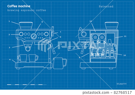 Espresso coffee machine blueprint. Outline...-插圖素材 [82768517] - PIXTA圖庫