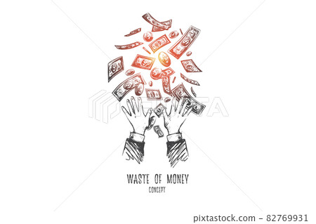 Waste of money concept. Hand drawn isolated... - Stock Illustration ...