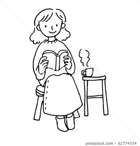 Female line drawing reading a simple hand-drawn... - Stock Illustration ...