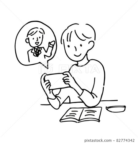 Hand-painted simple online study line art - Stock Illustration ...