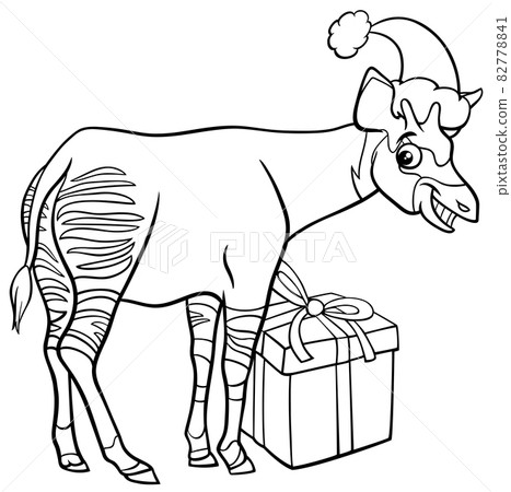 cartoon okapi on Christmas time coloring book page - Stock Illustration ...