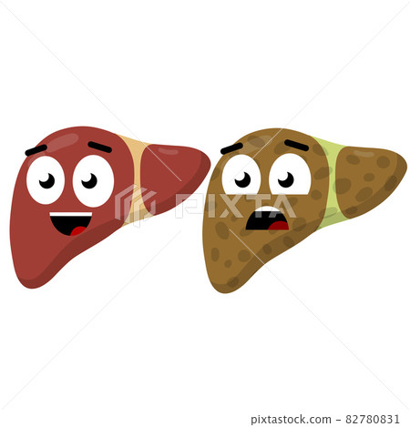 Healthy and diseased liver. Emotions on the... - Stock Illustration ...