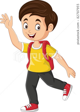 Cartoon happy school boy waving hand - Stock Illustration [82787955 ...