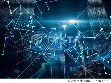 Glowing blue and green network of connections... - Stock Illustration ...