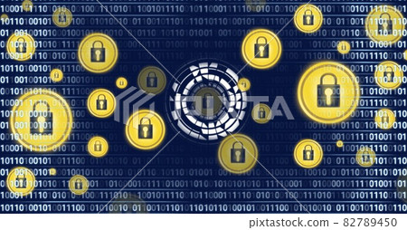 Multiple security padlock icons against binary... - Stock Illustration ...