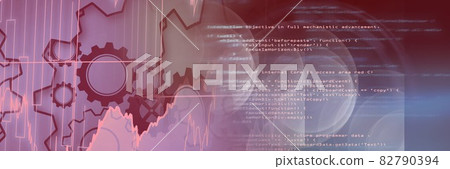Machine gears and computer code against...-插圖素材 [82790394] - PIXTA圖庫