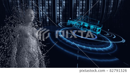 Composition of grey human digital model over... - Stock Illustration ...