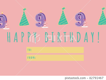 Happy birthday tag with party hat and nine... - Stock Illustration ...