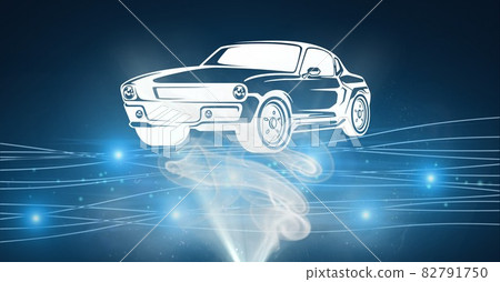 Composition of car drawing with glowing light... - Stock Illustration ...