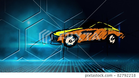 Composition of digital hexagons over car drawing - Stock Illustration ...
