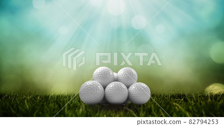 Composition of stack of golf balls in grass and... - Stock Illustration ...