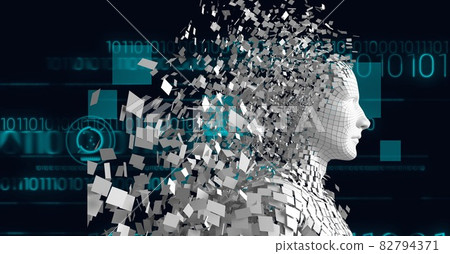 Composition of exploding human bust formed with... - Stock Illustration ...