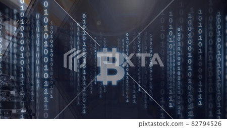 Composition of bitcoin symbol and binary coding... - Stock Illustration ...