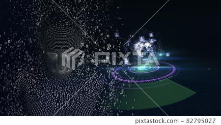 Composition of exploding human bust with binary... - Stock Illustration ...